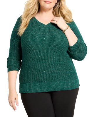 Click here for Nic+Zoe Plus Shimmer Waffle V-Neck Sweater prices