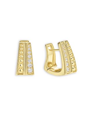 Lagos 18K Yellow Gold Caviar Gold Diamond Double Row Huggie Hoop Earrings