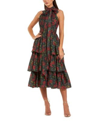 Click here for Mac Duggal Floral Chiffon Tiered Midi Dress with N... prices