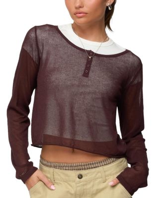 Click here for Edikted Kilian Sheer Knit Henley Top prices