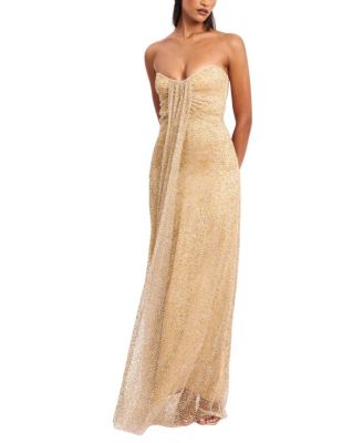 Miss Circle Ada Rhinestone Embellished Strapless Gown with Head Scarf