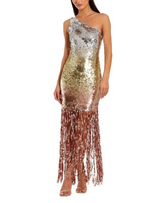 Click here for Mac Duggal Ombre Sequin Fringe Mesh One Shoulder G... prices