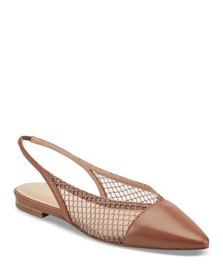 Marc Fisher Ltd Womens Davin Mesh Slingback Dress Flats - Medium Brown Mesh/Leather