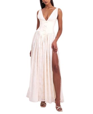 Click here for Miss Circle Sabrina High Slit Jacquard Maxi Dress prices