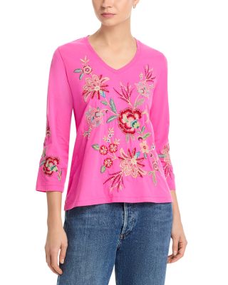 Click here for Johnny Was Three Quarter Sleeve Traounto V Neck Te... prices