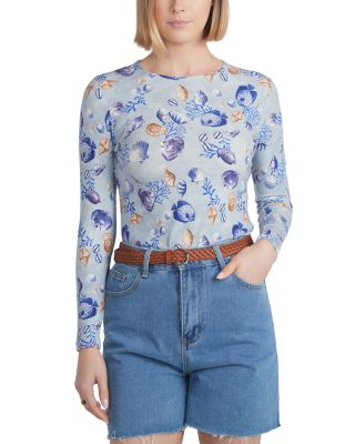 Click here for Point Embroidered Bird Print Top prices