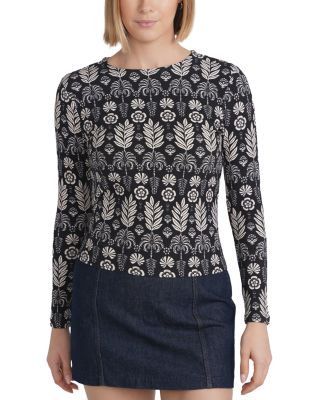 Click here for Point Embroidered Bird Print Top prices