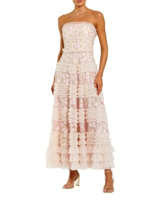 Click here for Mac Duggal Floral Embroidered Strapless Ruffle Mid... prices