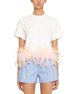 Click here for DES_PHEMMES Feather Trim Tee prices