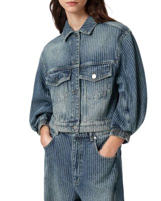 Click here for Allsaints Luca Stripe Jean Jacket in Titan Blue prices