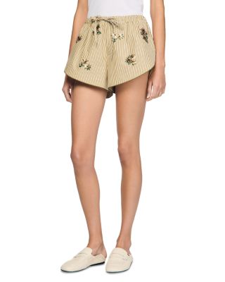 Click here for Sandro Floral Embroidered Striped Shorts prices
