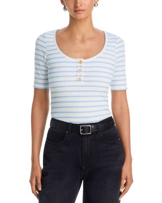 Click here for Aqua Striped Rib Button T Shirt - Exclusive prices
