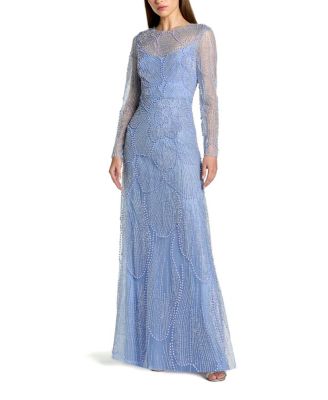 Click here for Mac Duggal Beaded Mesh High Neck Long Sleeve A Lin... prices
