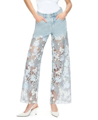 Click here for Bayeas Embroidery Wide Leg Lace Jeans with Rhinest... prices