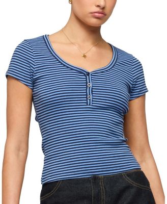 Click here for Edikted Kady Striped Henley Tee prices