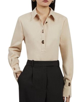 Click here for Karen Millen Techno Cotton Gold Clasp Shirt prices