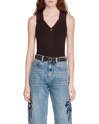 Click here for Sandro Ribbed Knit Polo Bodysuit prices