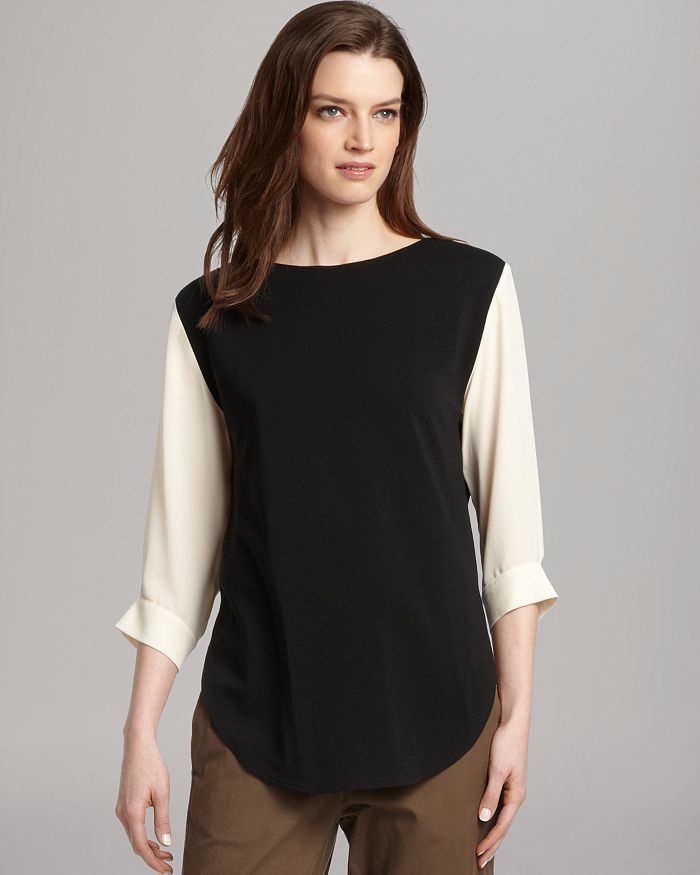 HALSTON HERITAGE HALSTON Top - Color Block Boat Neck Bracelet Sleeve ...