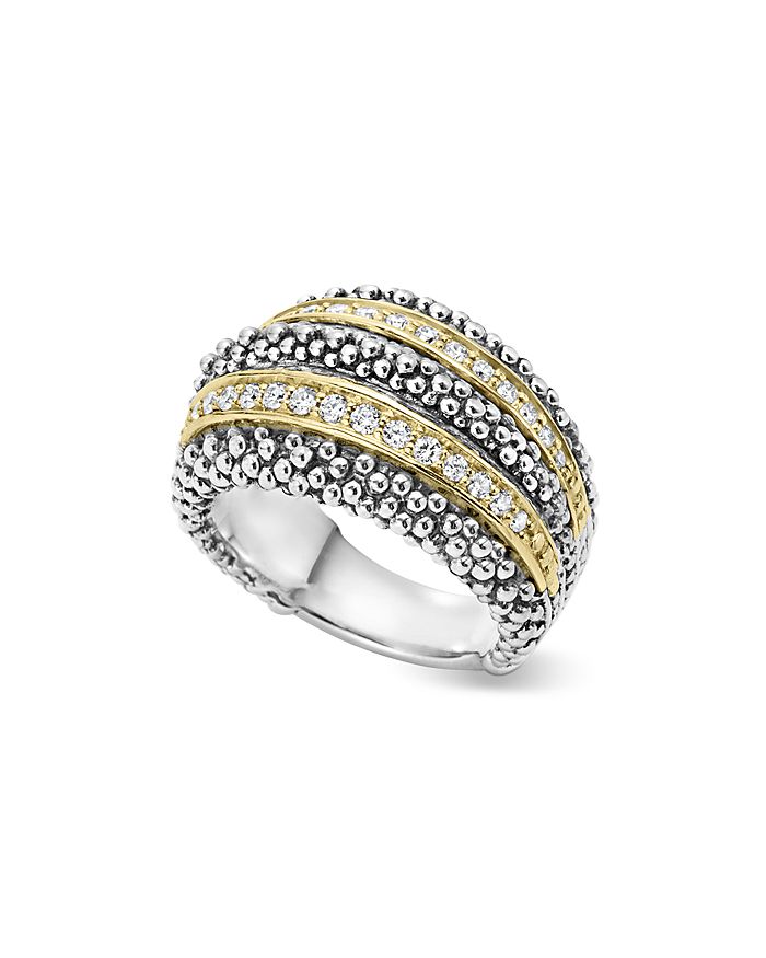 LAGOS Sterling Silver and 18K Gold Diamond Caviar Ring | Bloomingdale's