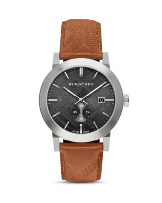 Burberry Leather Check Strap Watch, 42mm | Bloomingdale's