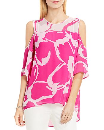VINCE CAMUTO Cold Shoulder Exploded Floral Print Top | Bloomingdale's
