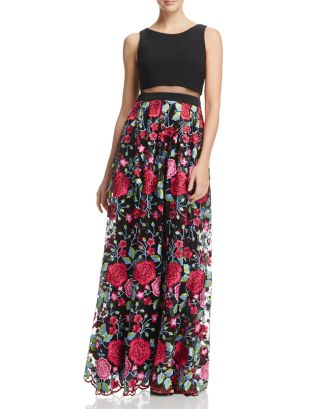 Avery G Illusion-Waist Floral-Print Gown | Bloomingdale's