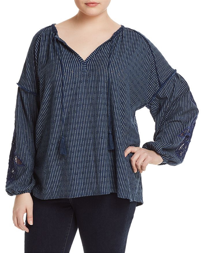 Lucky Brand Plus Crochet-Inset Peasant Top | Bloomingdale's