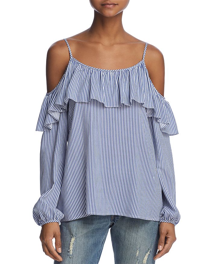 AQUA Ruffled Striped Cold-Shoulder Top - 100% Exclusive | Bloomingdale's