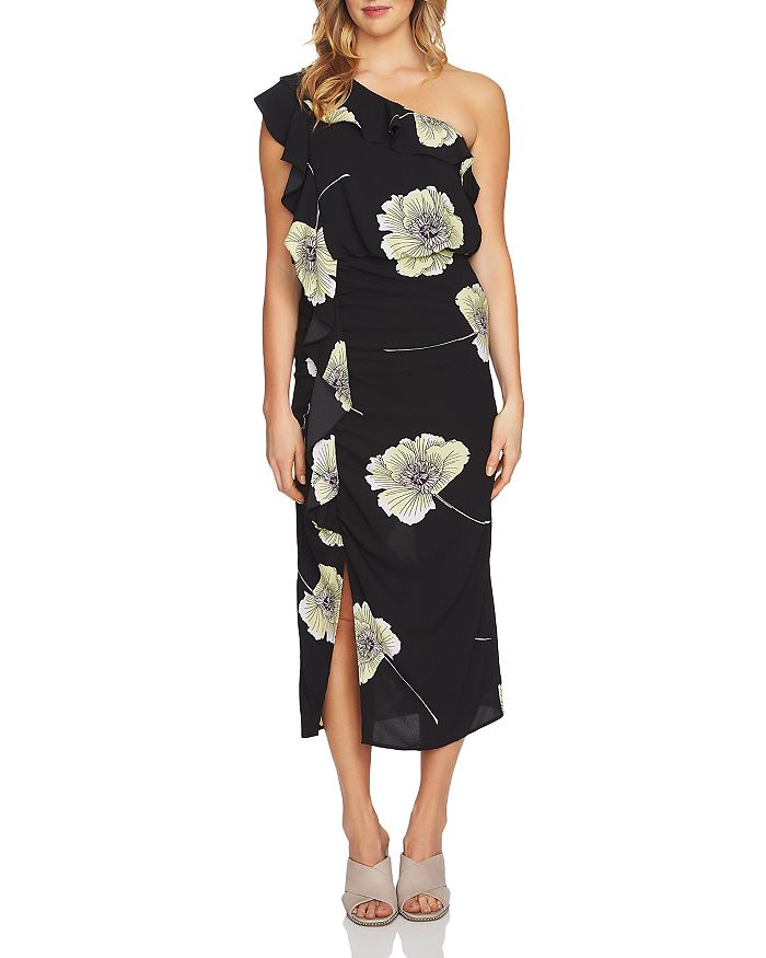 1.STATE Ruffle Floral One-Shoulder Midi Dress | Bloomingdale's