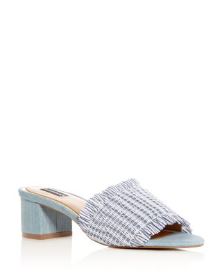 JAGGAR Women's Smocked Stripe & Denim Block Heel Slide Sandals ...