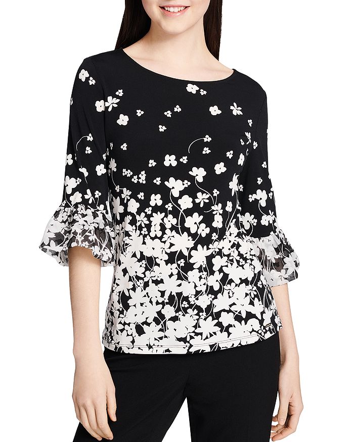 Calvin Klein Ruffle-Sleeve Floral-Print Top | Bloomingdale's