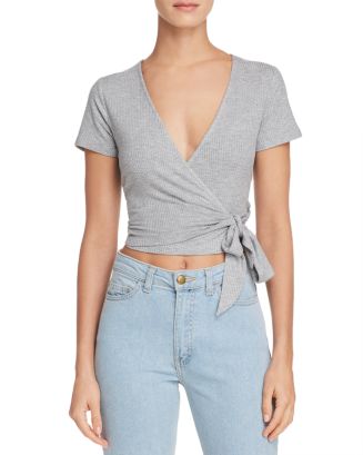 FORE Cropped Faux-Wrap Top | Bloomingdale's