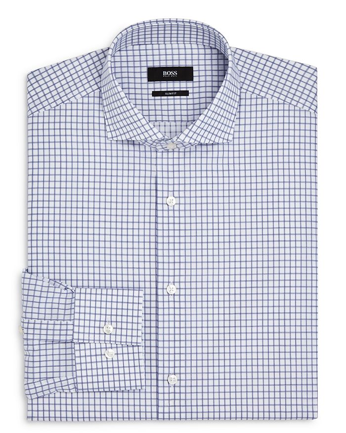 BOSS Grid-Check Slim Fit Dress Shirt | Bloomingdale's