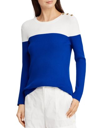Ralph Lauren Button Shoulder Ribbed Color Block Top | Bloomingdale's