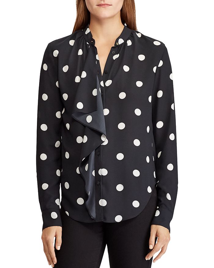 Ralph Lauren Dotted Ruffle Front Top | Bloomingdale's