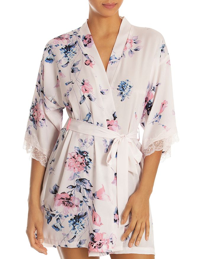 In Bloom by Jonquil Shimmery Satin Floral & Lace Wrap Robe | Bloomingdale's
