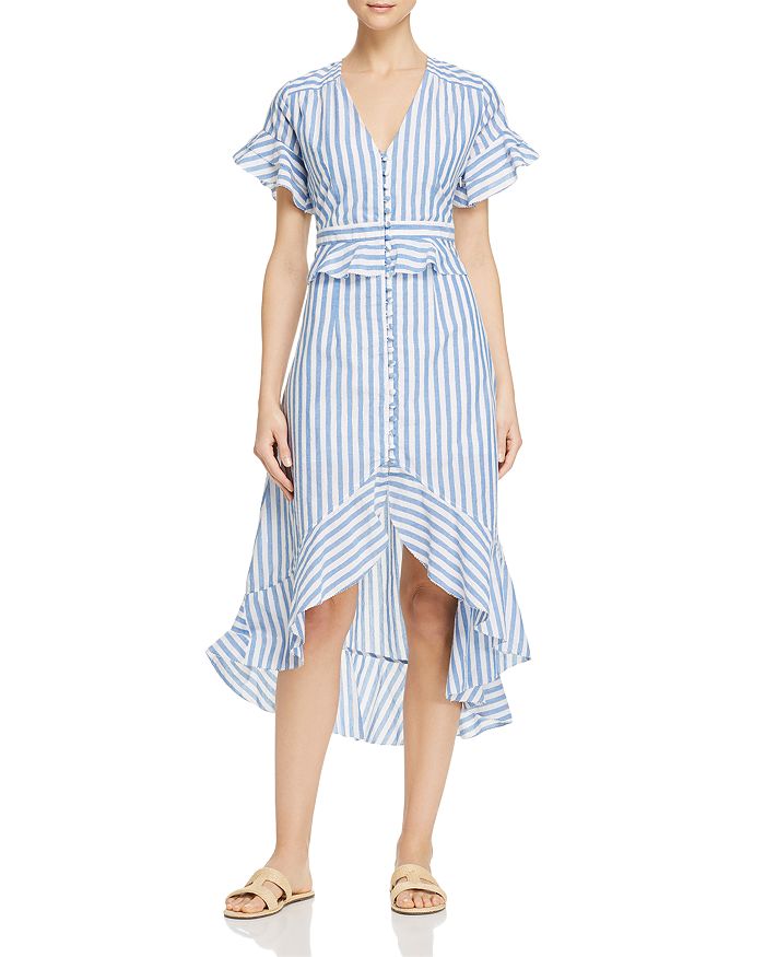 Red Carter Striped Peplum Dress In Blue/white | ModeSens