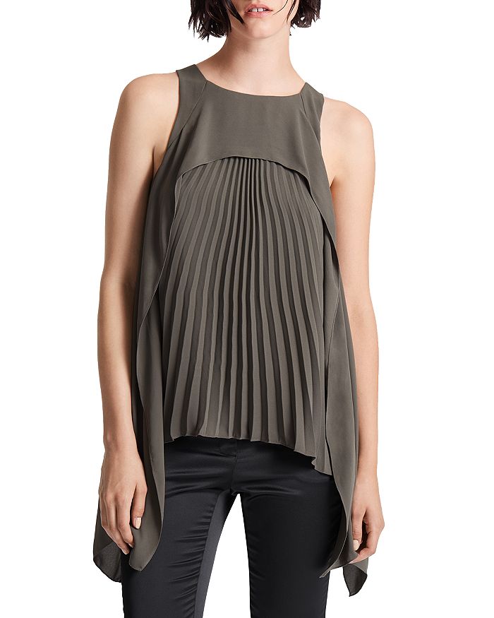 HALSTON Sleeveless Pleated Draped Top | Bloomingdale's
