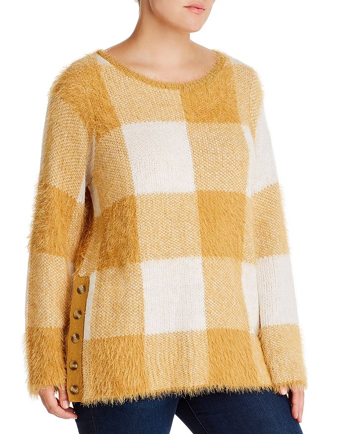Single Thread Plus Fuzzy Plaid Sweater | Bloomingdale's