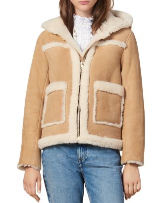 Sandro Sheer Real Lamb Shearling Coat | Bloomingdale's