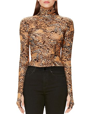 AFRM Snake Print Mesh Cropped Top | Bloomingdale's