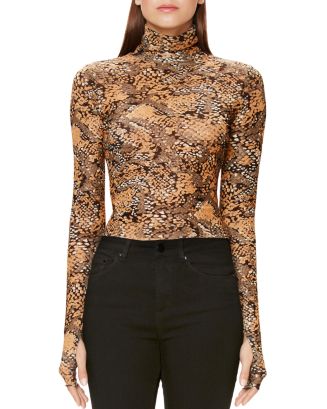 AFRM Snake Print Mesh Cropped Top | Bloomingdale's