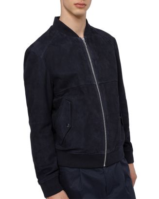 HUGO Slim Fit Dark Blue Leather Bomber Jacket | Bloomingdale's