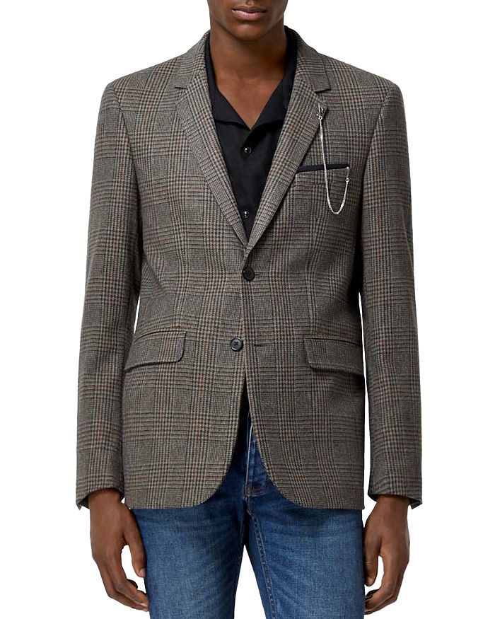 The Kooples Brown Checked Wool Blend Formal Jacket | Bloomingdale's