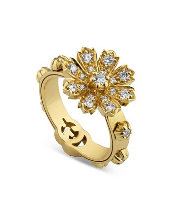 Gucci 18K Yellow Gold Flora Diamond Flower Ring | Bloomingdale's