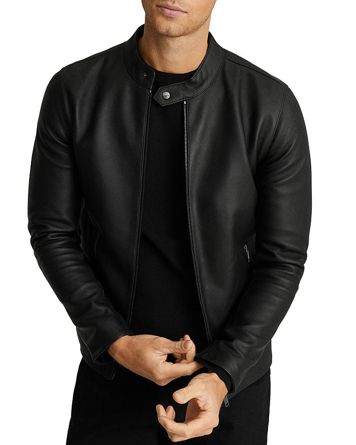 REISS Slim Fit Leather Racer Jacket | Bloomingdale's