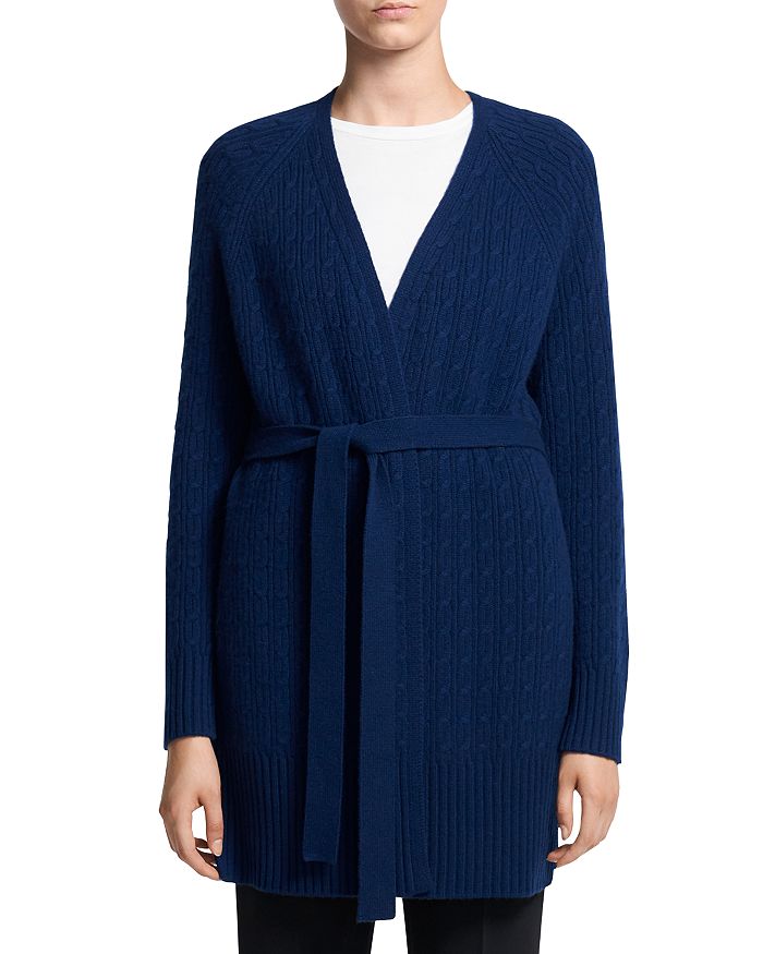 Theory Cable Knit Tie Waist Cashmere Cardigan | Bloomingdale's
