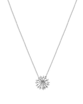 HUEB 18K White Gold Luminus Diamond Starburst Cluster Pendant Necklace ...