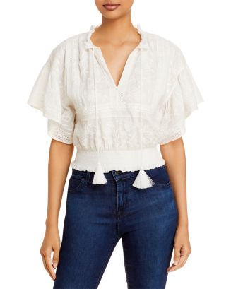 Alice and Olivia Tabitha Embroidered Ruffle Blouse | Bloomingdale's