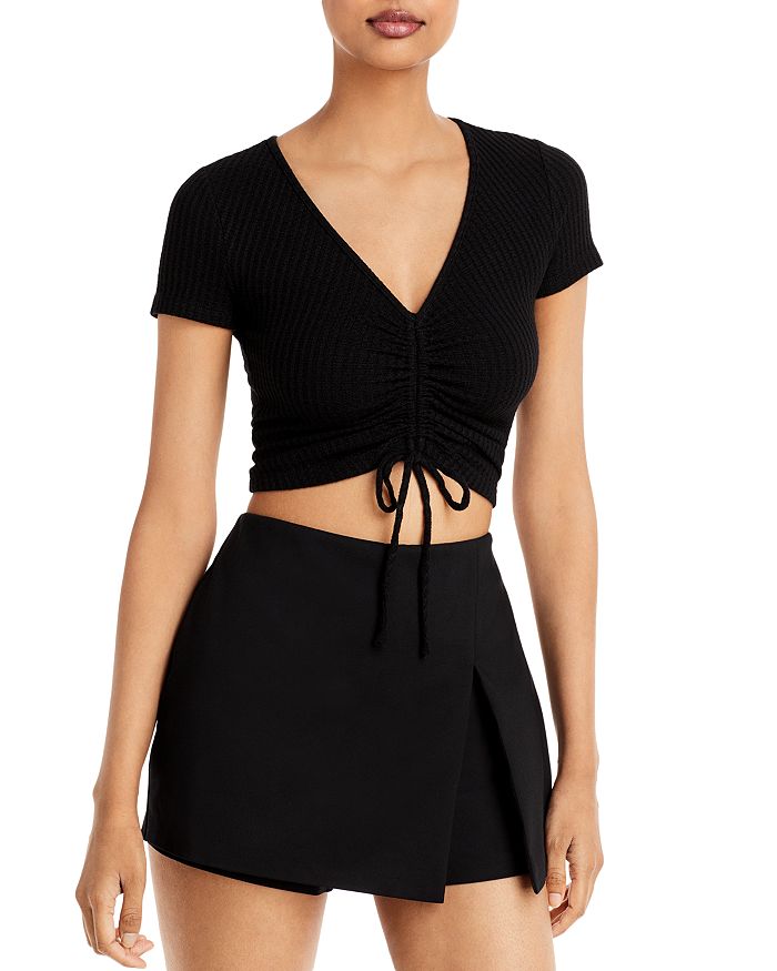 AQUA Drawstring Ruched Crop Top - 100% Exclusive | Bloomingdale's